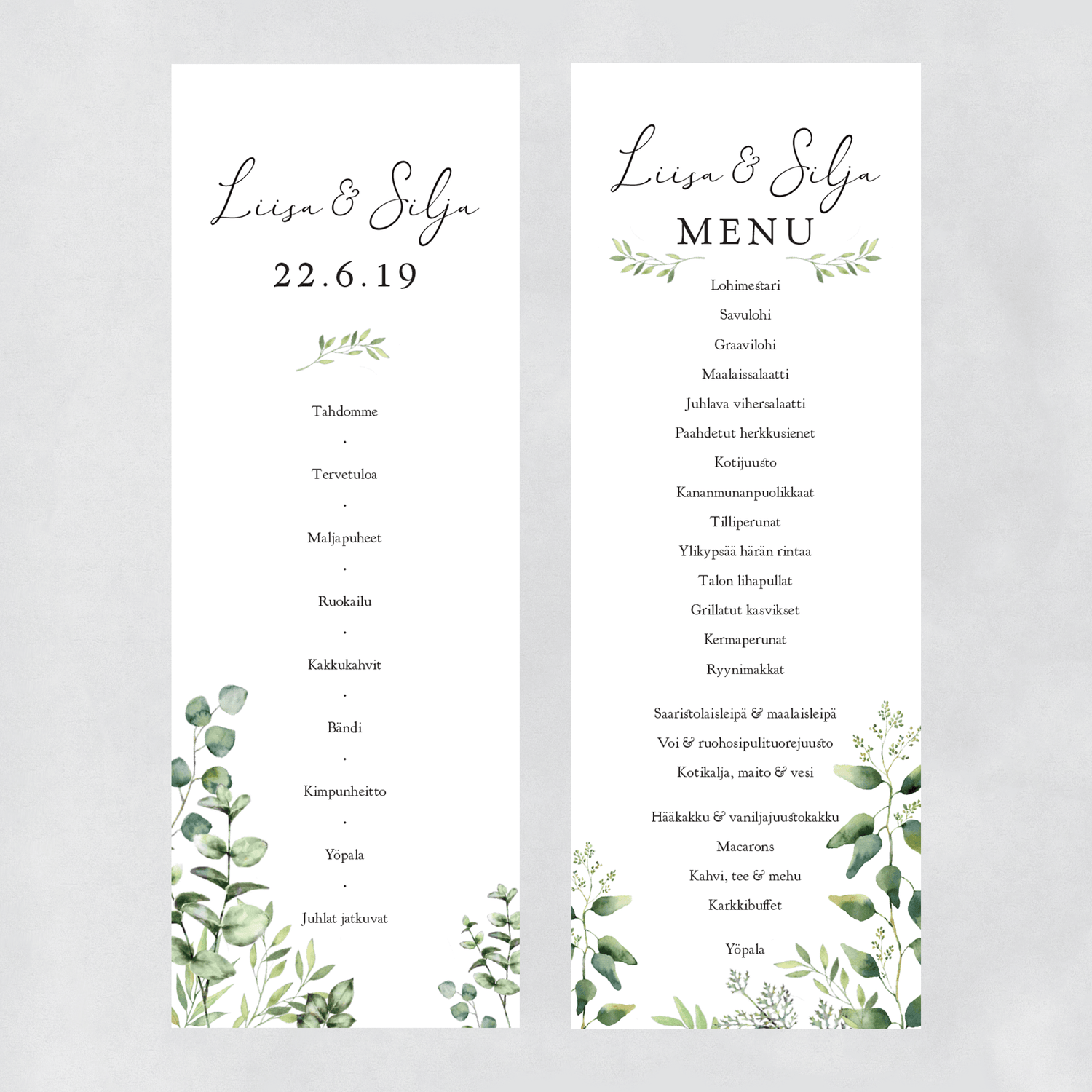 AnnaS. Kutsukortit | Ohjelmat & Menut | Hääohjelma Viherrys